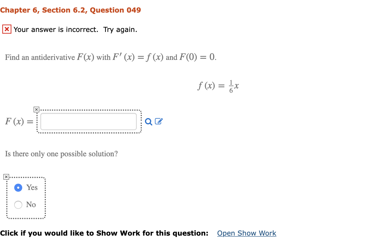 Solved Chapter 6, Section 6.2, Question 049 x your answer is | Chegg.com
