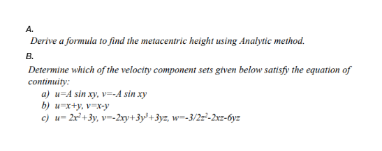 Solved A. Derive a formula to find the metacentric height | Chegg.com