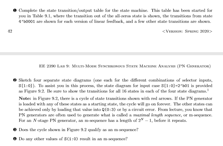 Complete the state transition/output table for the | Chegg.com