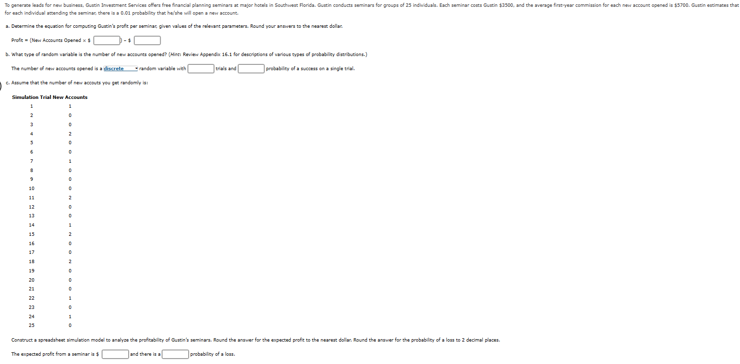 Solved for each individual attending the seminar, there is a | Chegg.com