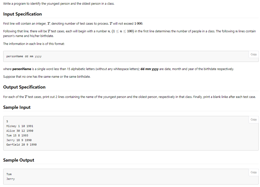 Solved Write a program to identify the youngest person and | Chegg.com