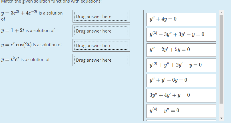 Solved Match the given solution functions with equations: | Chegg.com