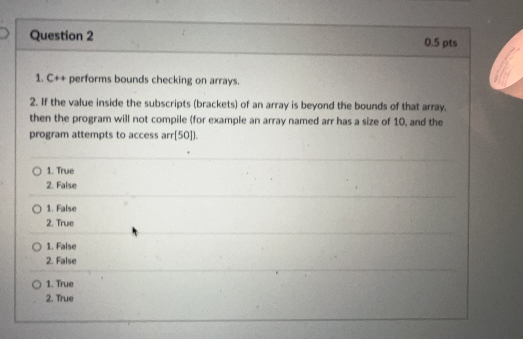 Solved Question 2C++ ﻿performs bounds checking on arrays.If | Chegg.com