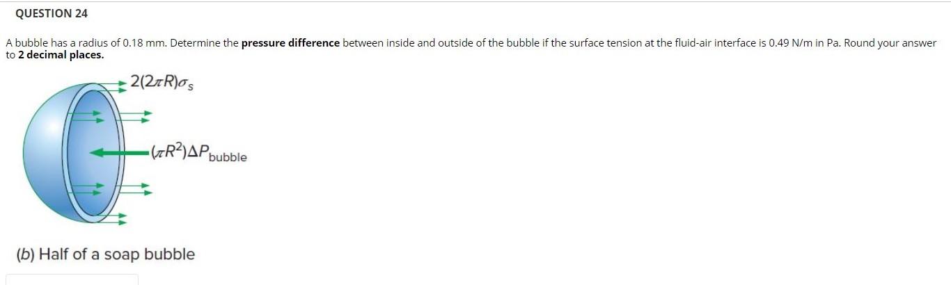 Solved QUESTION 24 A bubble has a radius of 0.18 mm. | Chegg.com