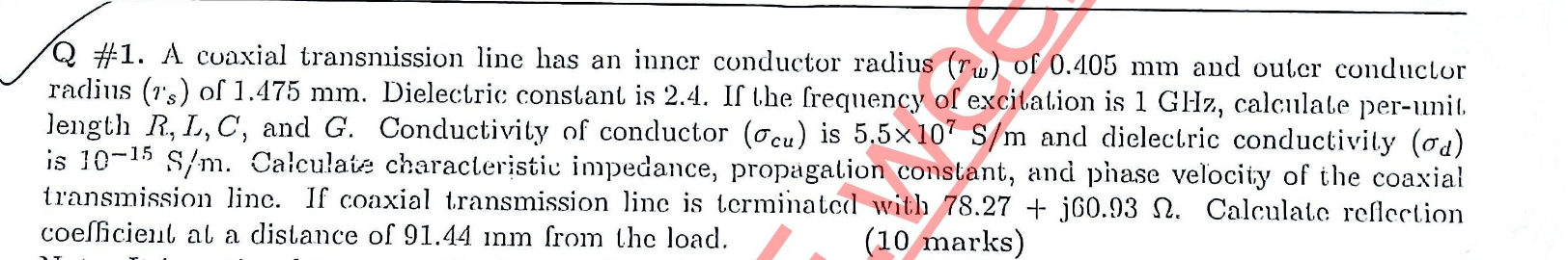 Solved Q #1. A cuaxial transmission line has an inner | Chegg.com