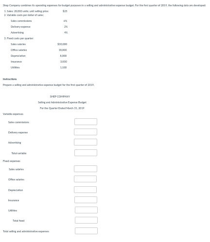 Solved Shep Company combines its operating expenses for | Chegg.com
