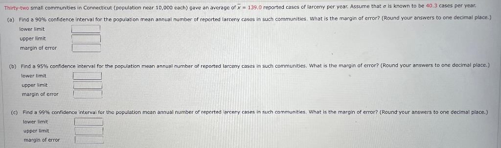 Solved lower limit upper limit margin of error lower limit | Chegg.com