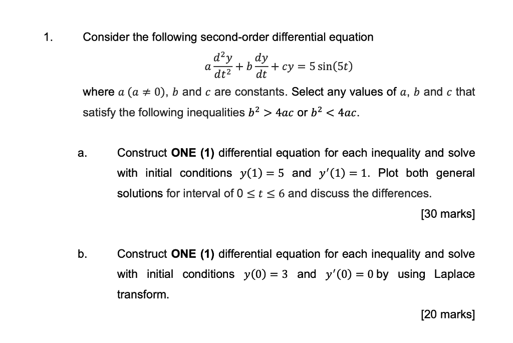 Solved 1. a Consider the following second-order differential | Chegg.com