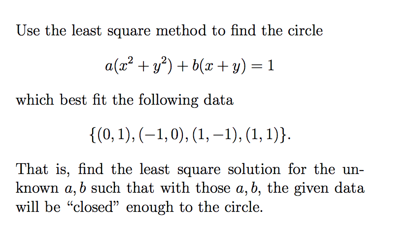 Solved Use the least square method to find the circle which | Chegg.com