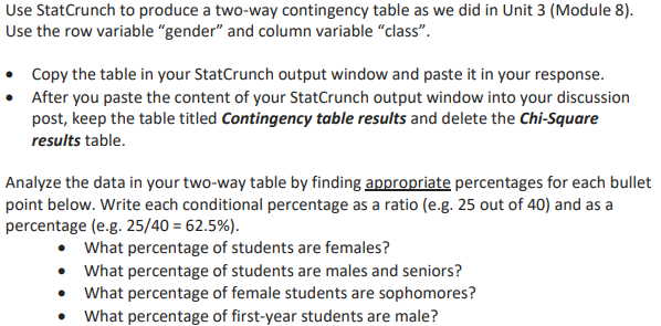 Solved Use StatCrunch to produce a two-way contingency table | Chegg.com