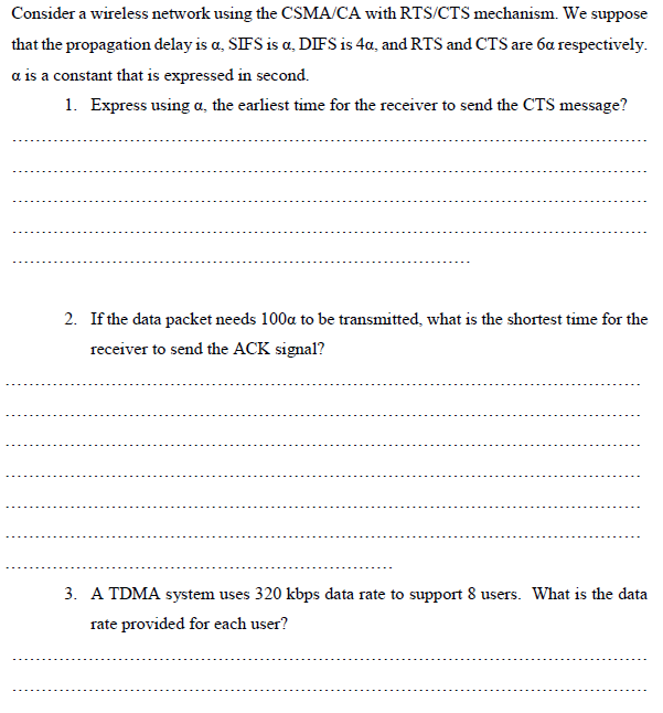 Solved Consider a wireless network using the CSMA/CA with | Chegg.com