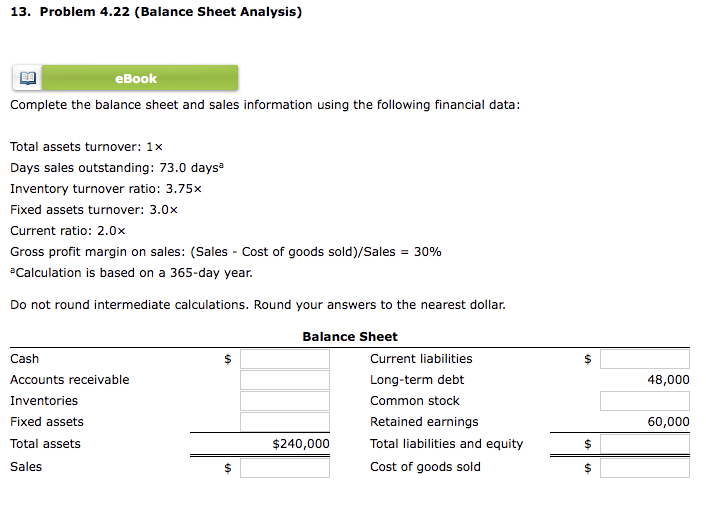 Solved 13. Problem 4.22 (Balance Sheet Analysis) 3 eBook | Chegg.com