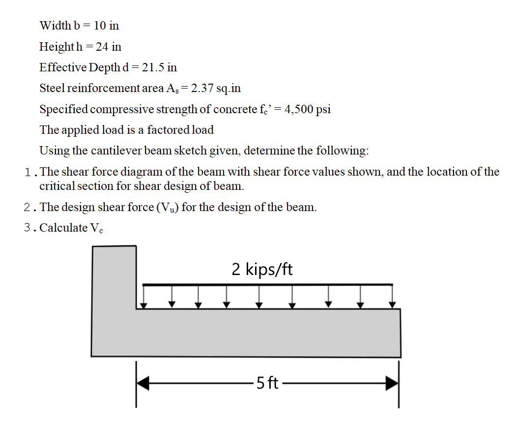 Solved Width b=10 in Height h =24 in Effective Depth d=21.5 | Chegg.com