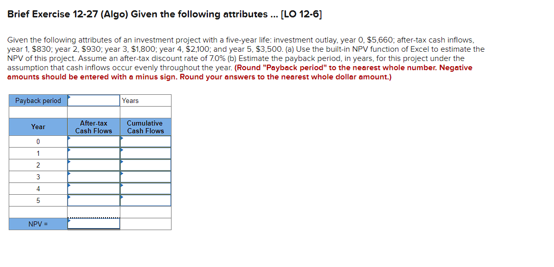 Solved Brief Exercise 12-27 (Algo) Given the following | Chegg.com