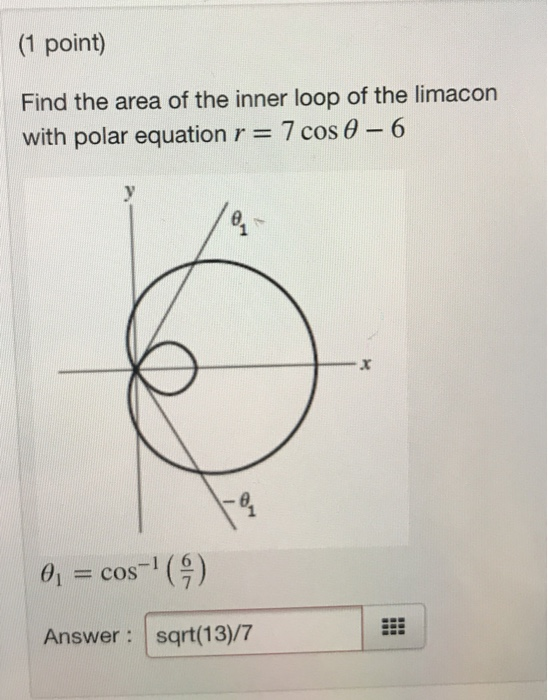 Solved (1 point) Find the area of the inner loop of the | Chegg.com