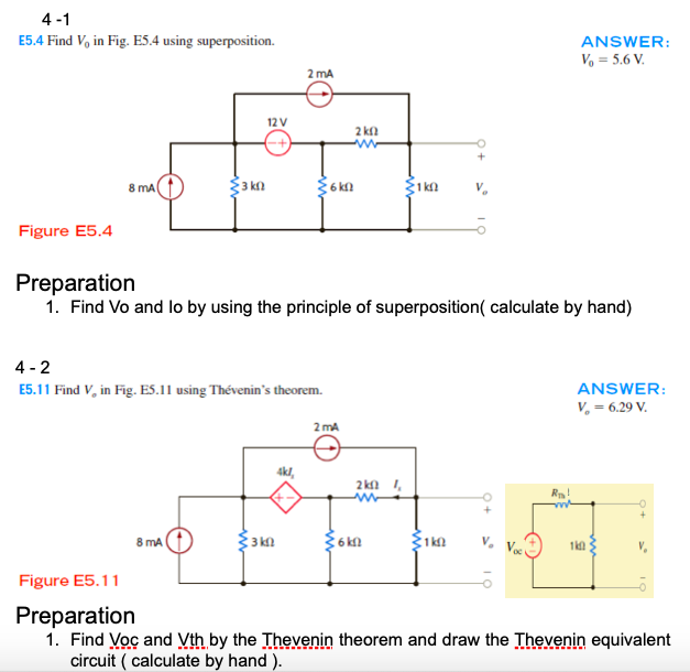 Solved 4-1 E5.4 Find Vo in Fig. E5.4 using superposition. | Chegg.com