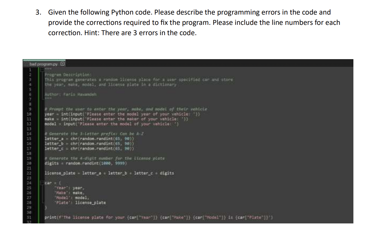 Solved provide the corrections required to fix the program. | Chegg.com