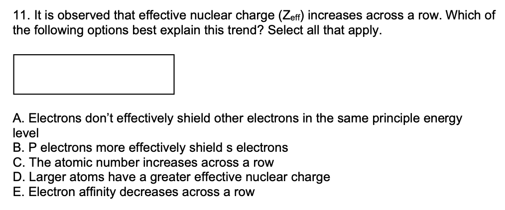 Effective Nuclear Charge Trend