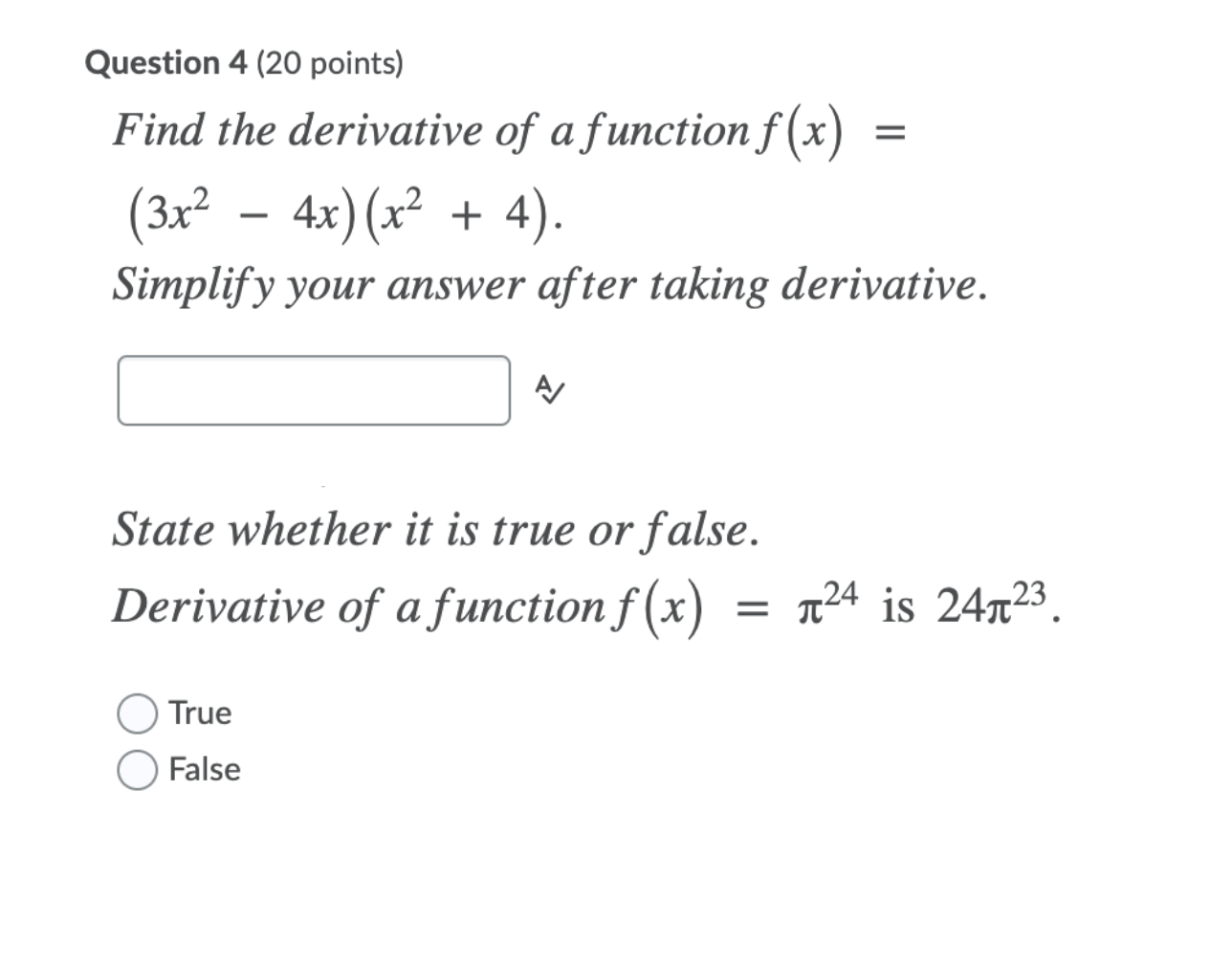 Solved Question 4 (20 points) = Find the derivative of a | Chegg.com Solved Question 4 (20 points) = Find the derivative of a | Chegg.com