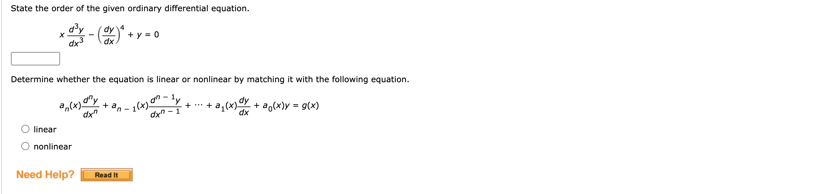 Solved State the order of the given ordinary differential | Chegg.com