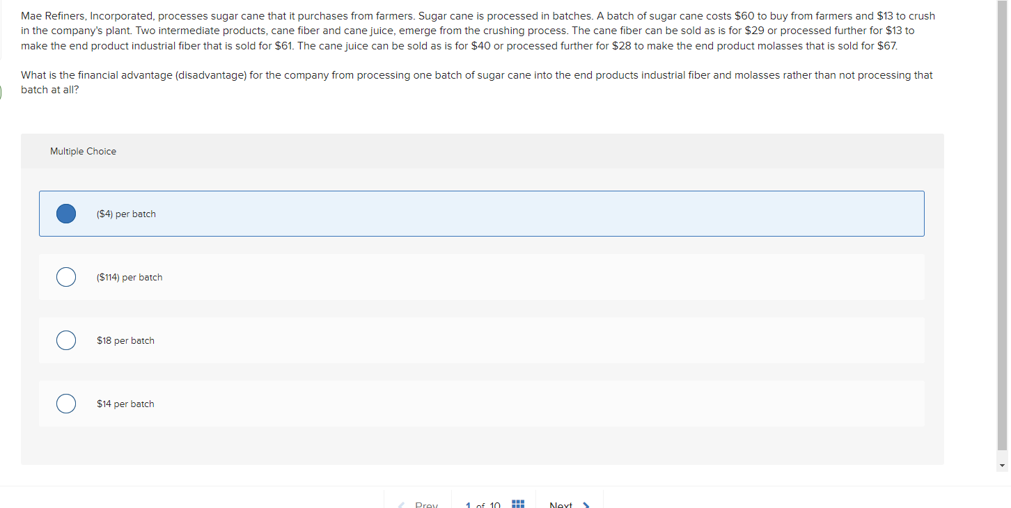 Solved batch at all?Multiple Choice($4) ﻿per batch($114) | Chegg.com