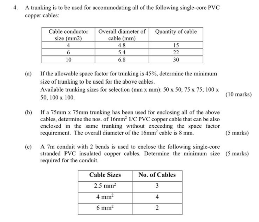 4. A trunking is to be used for accommodating all of | Chegg.com