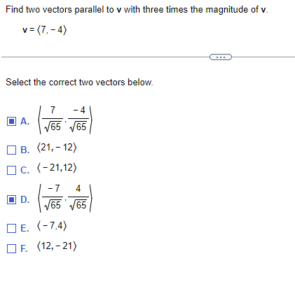 Solved Find two vectors parallel to v ﻿with three times the | Chegg.com