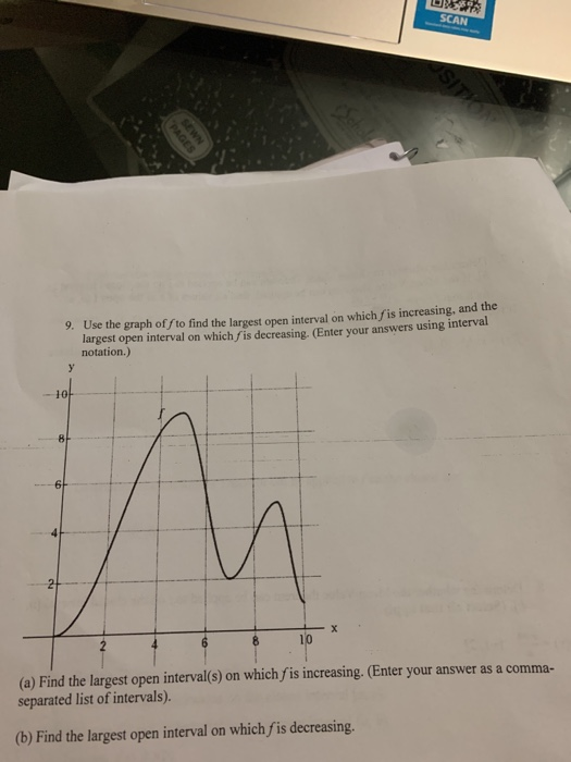 Solved SCAN 9. Use the graph of fto find the largest open | Chegg.com