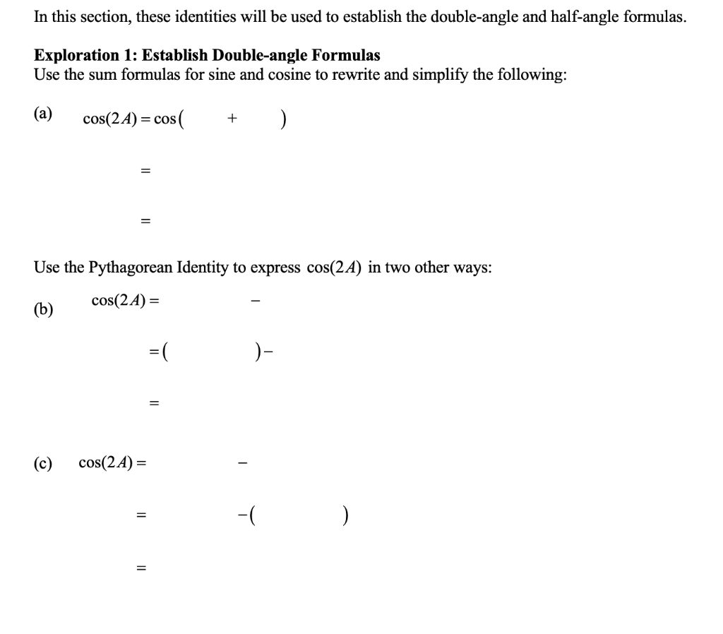 Solved In this section, these identities will be used to | Chegg.com