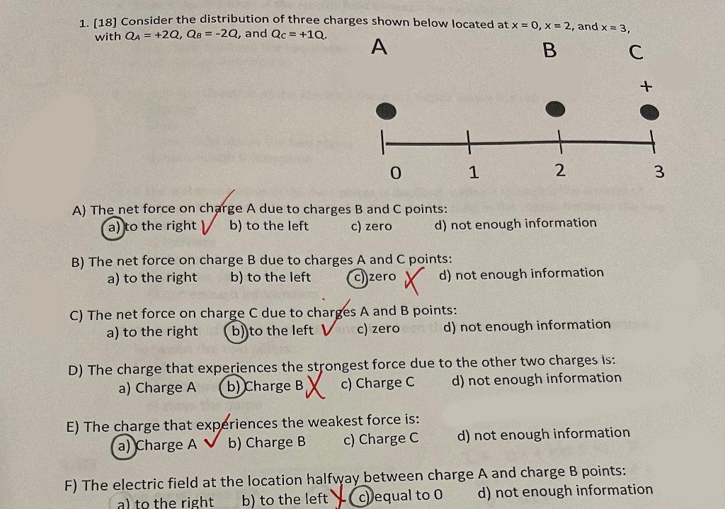 Solved 1. [18] Consider the distribution of three charges | Chegg.com