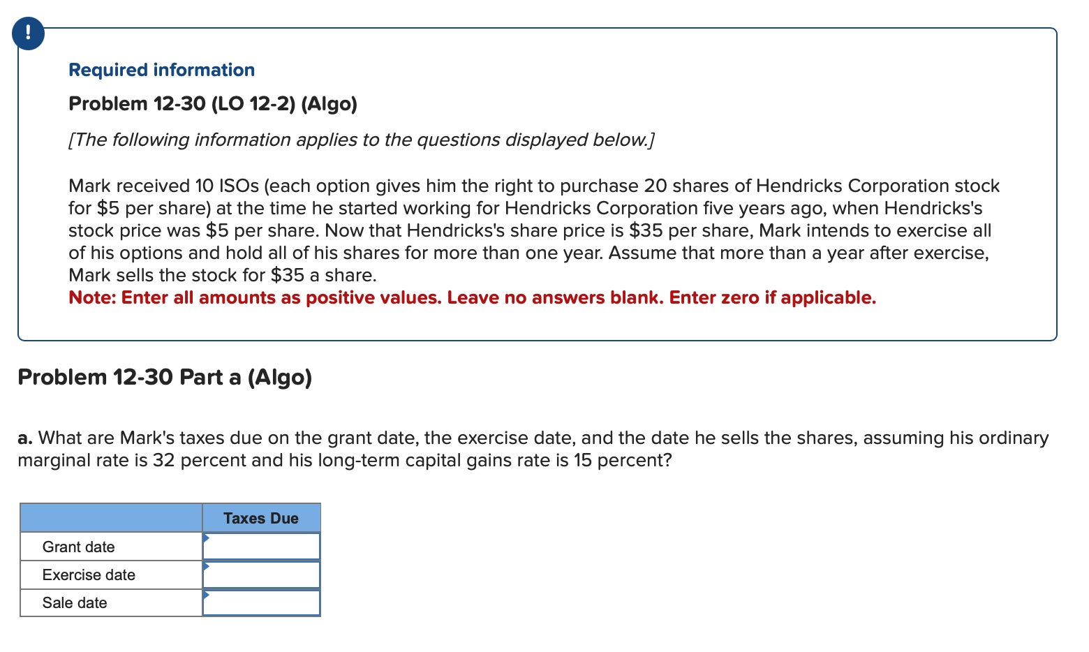 Solved Required information Problem 12-30 (LO 12-2) (Algo) | Chegg.com