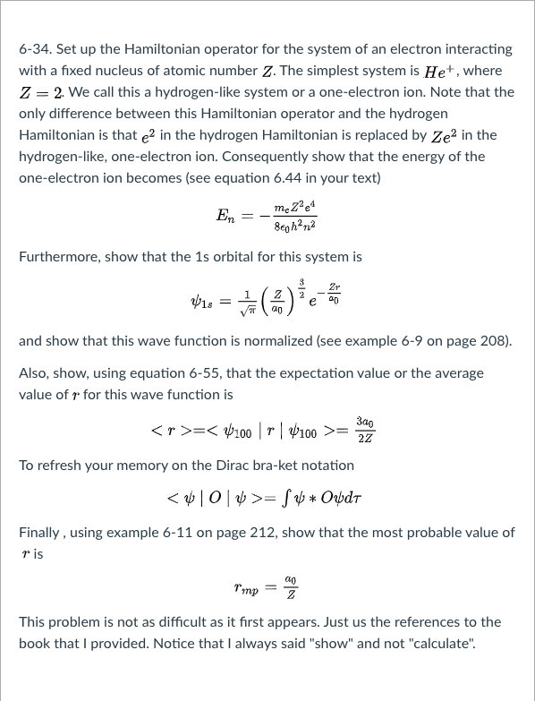 Solved 6-34. Set up the Hamiltonian operator for the system | Chegg.com