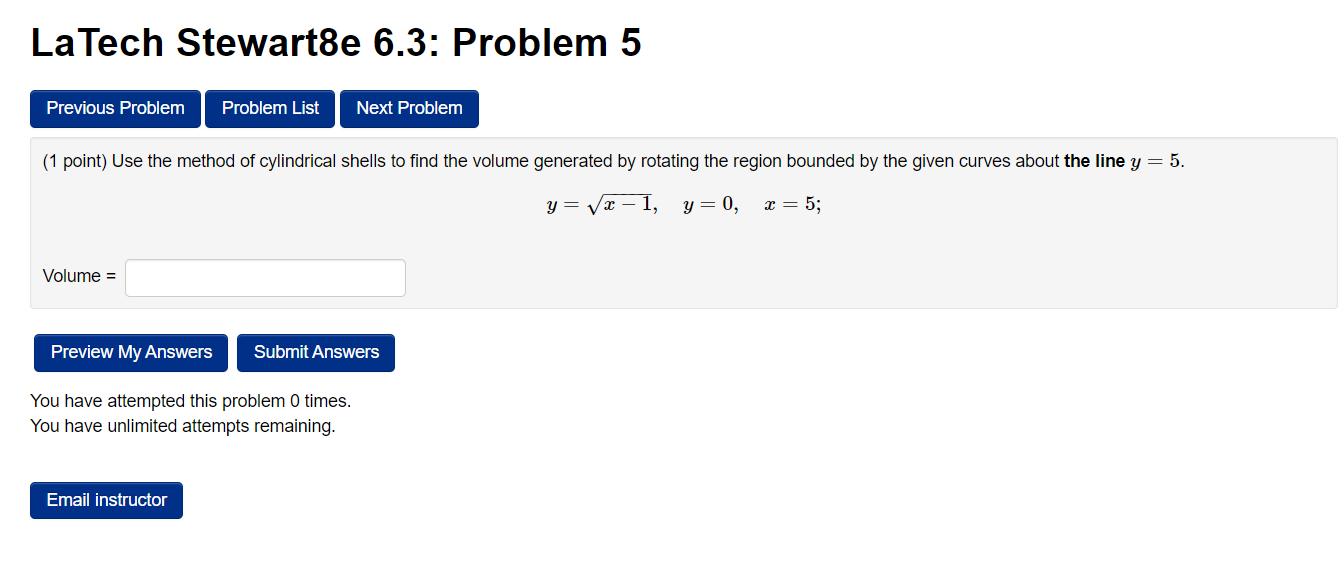 Solved LaTech Stewart8e 6.3: Problem 5 Previous Problem | Chegg.com