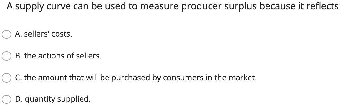 Solved A supply curve can be used to measure producer | Chegg.com