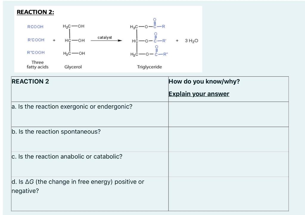 Solved REACTION 2: RCOOH H2C-OH HC-o- catalyst R'COOH + | Chegg.com