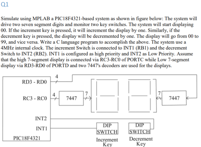 Q1 Simulate using MPLAB a PIC18F4321-based system as | Chegg.com