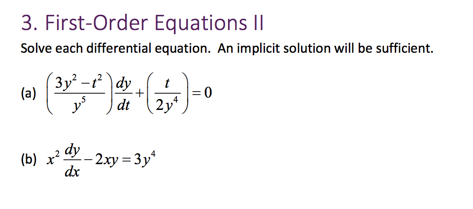 Solved 3. First-Order Equations || Solve each differential | Chegg.com