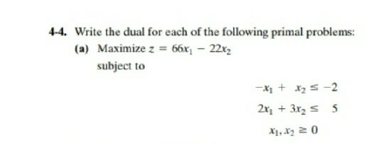 Solved 4-4. Write the dual for each of the following primal | Chegg.com