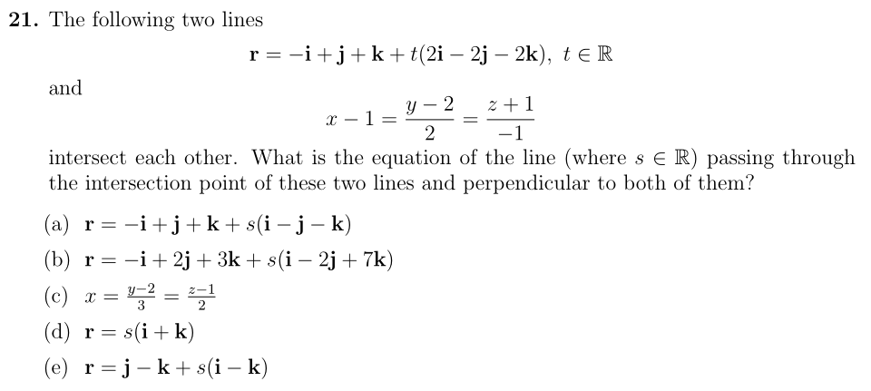 Solved 21. The following two lines and 2 intersect each | Chegg.com