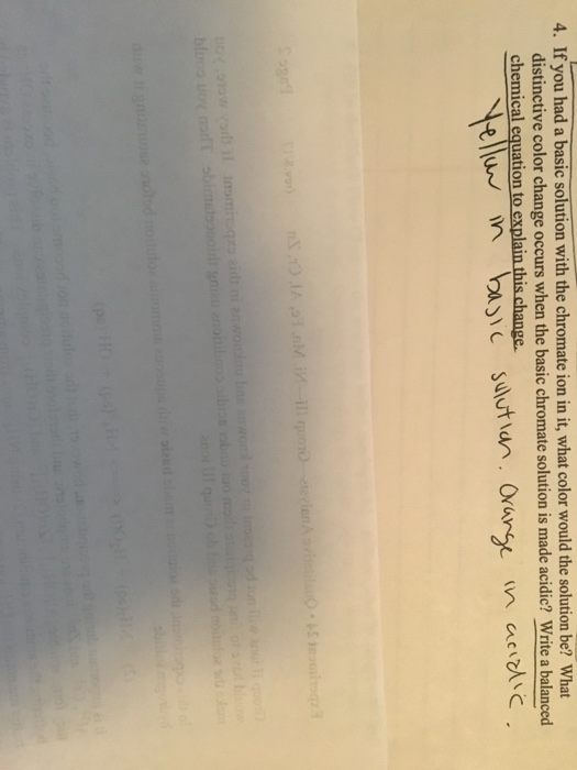 Solved 4. If you had a basic solution with the chromate ion | Chegg.com