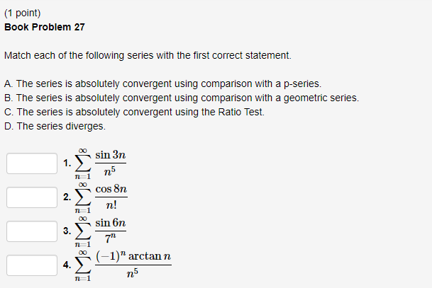 Solved (1 point) Book Problem 27 Match each of the following | Chegg.com