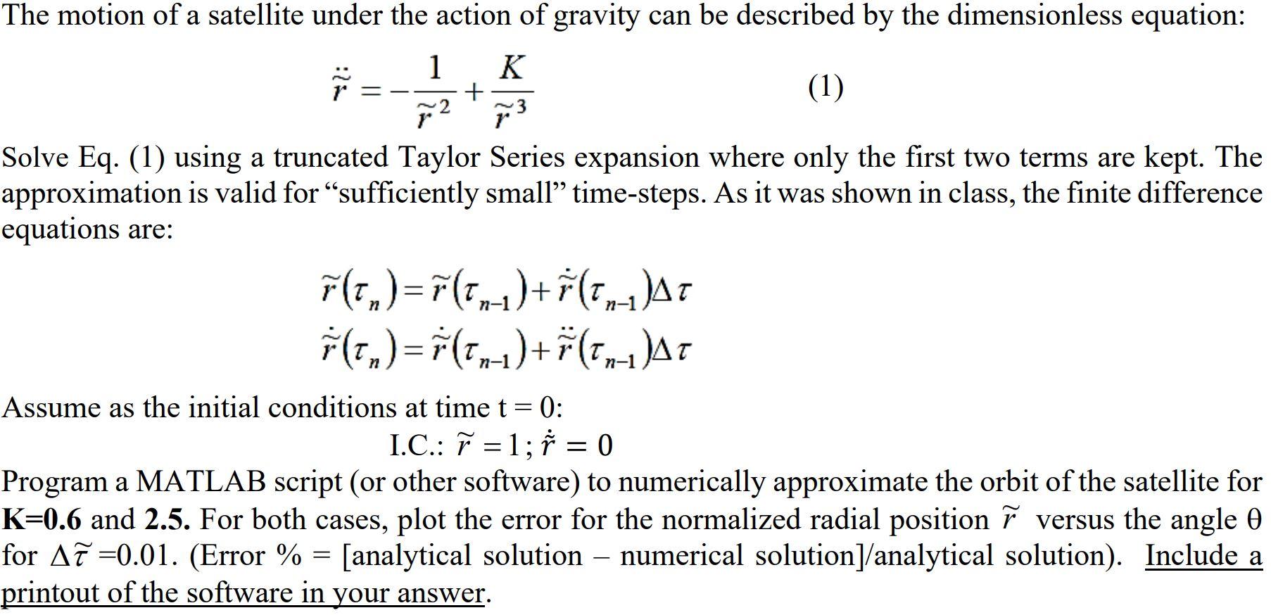 The motion of a satellite under the action of gravity | Chegg.com