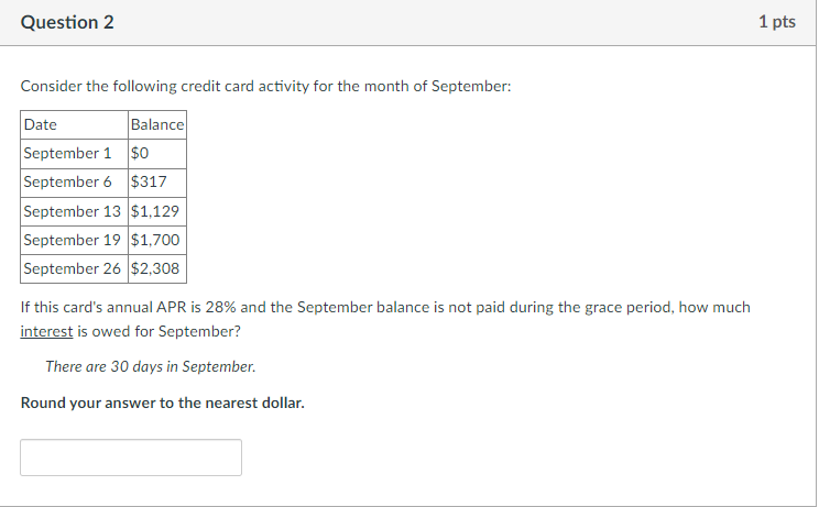 Solved Consider the following credit card activity for the | Chegg.com