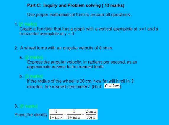 Solved Part C: Inquiry and Problem solving ( 13 marks) Use | Chegg.com