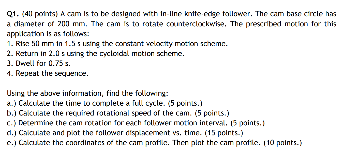 Solved Q1. (40 points) A cam is to be designed with in-line | Chegg.com