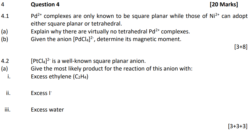 Solved Pd2+ complexes are only known to be square planar | Chegg.com