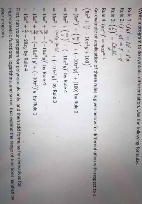 Write a program to do symbolic differentiation. Use | Chegg.com