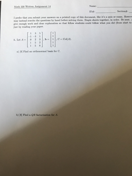 Solved Math 220 Written Assignment 14 Name Id Section I