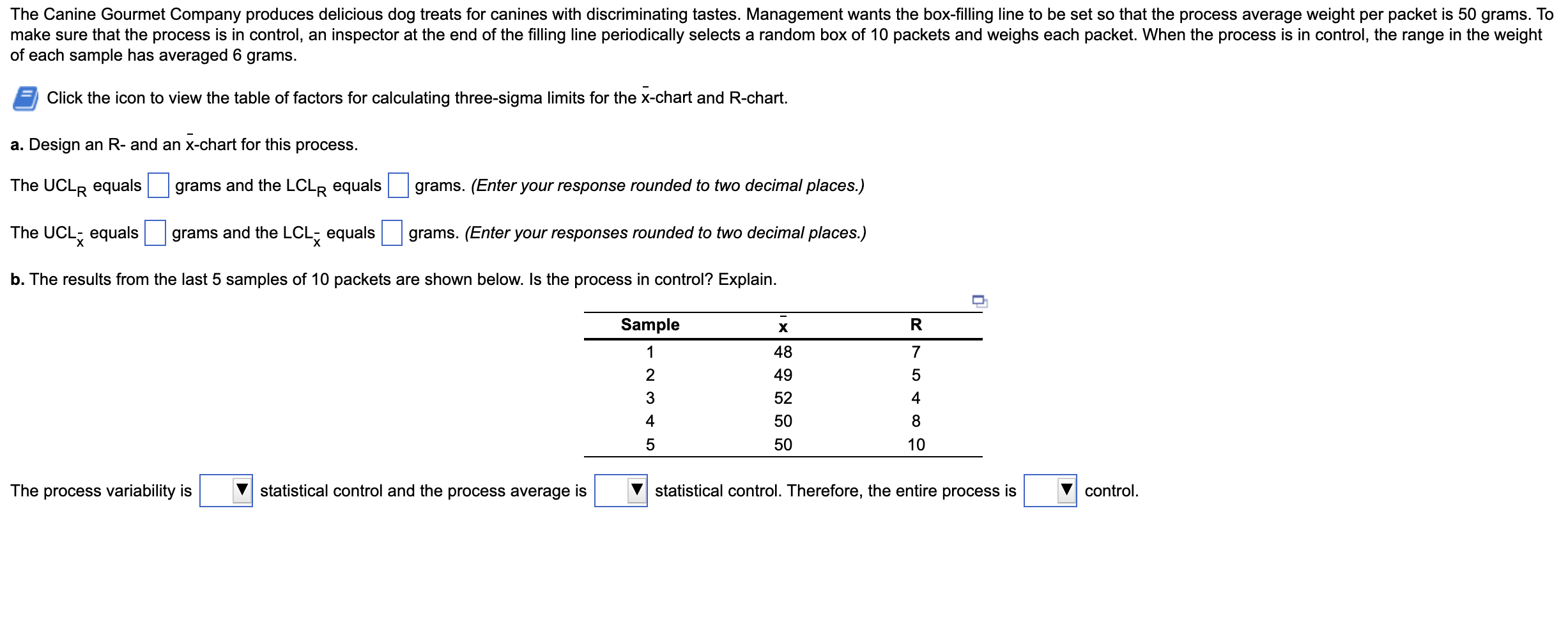 Solved of each sample has averaged 6 grams. Click the icon | Chegg.com