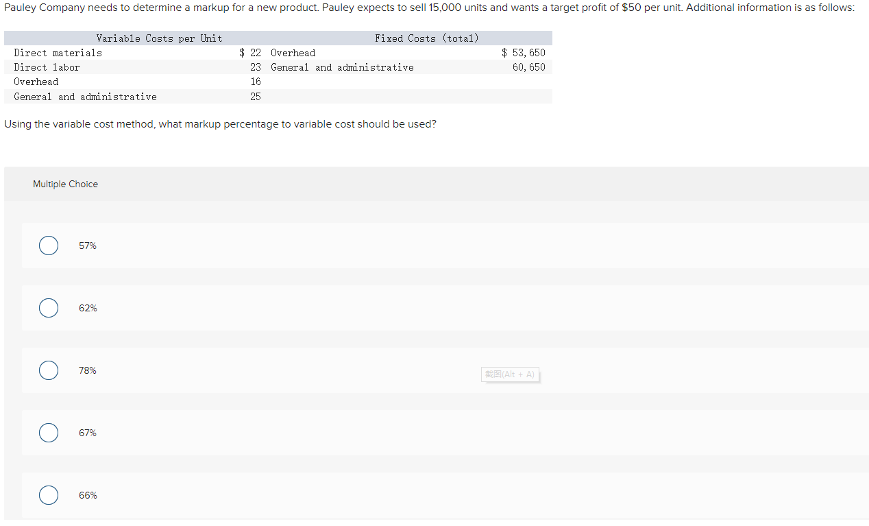 Solved Using the variable cost method, what markup | Chegg.com